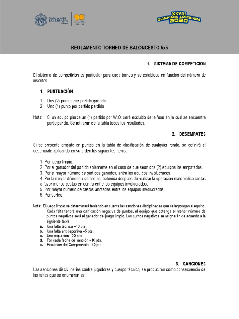 Reglamento Baloncesto 5x5 | PDF | Árbitro | Deportes