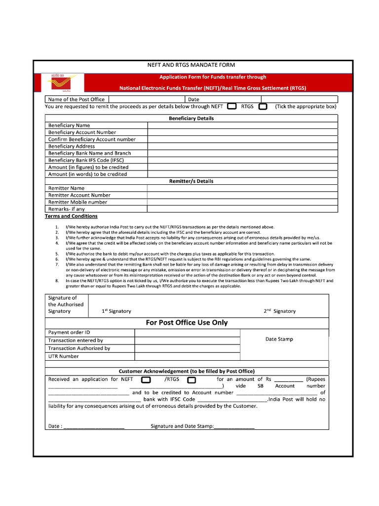Neft Rtgs Mandate Form Eng | PDF