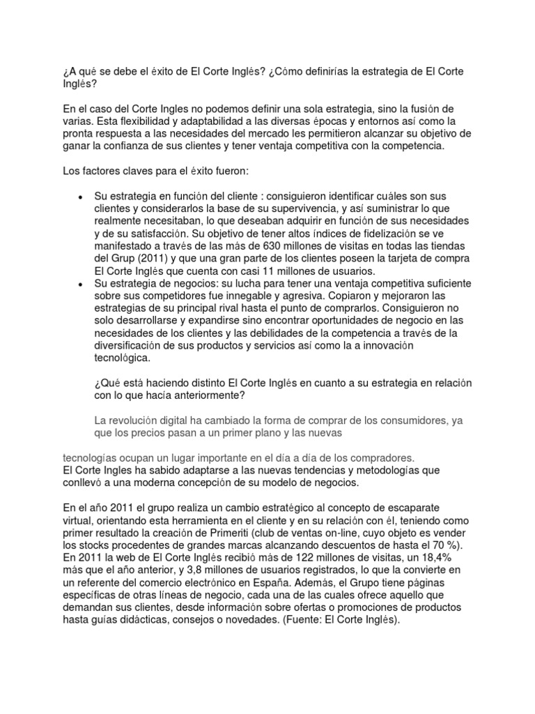 A Qué Se Debe El Éxito de El Corte Inglés | PDF | Gestión estratégica | Negocios económicos