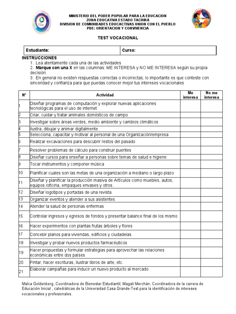 Formato Test VOCACIONAL | PDF