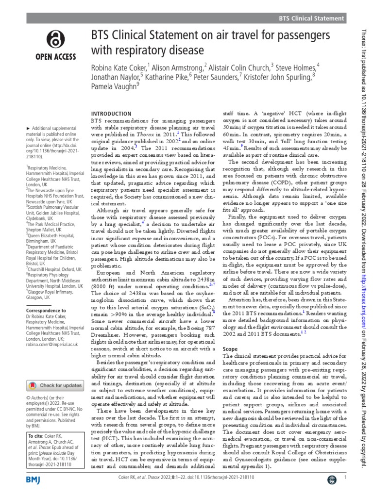 BTS Clinical Statement On Air Travel | PDF | Respiratory Diseases ...