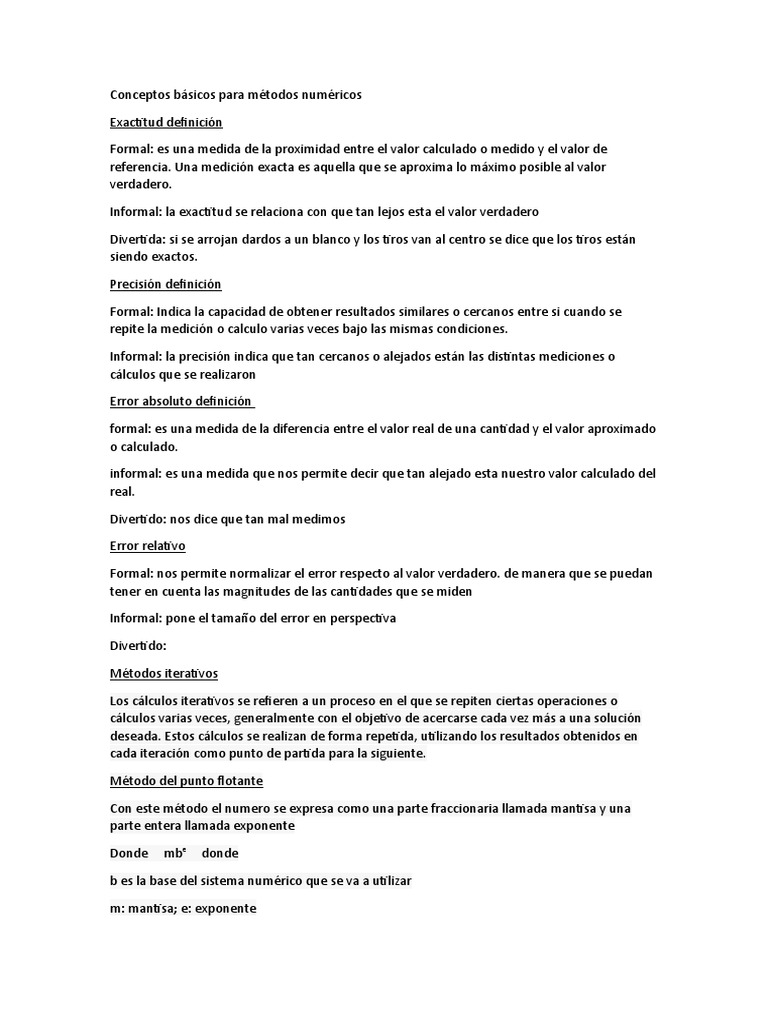 Conceptos Básicos para Métodos Numéricos | PDF | Medición | Exactitud y precisión