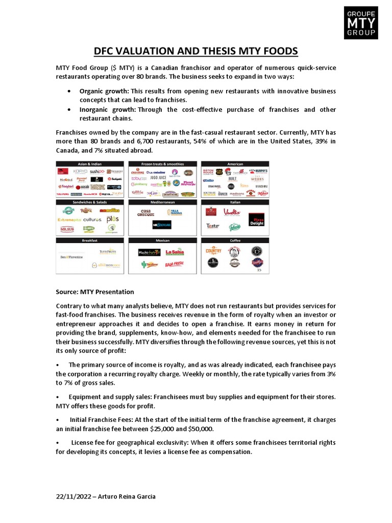 Investment Thesis Mty Foods | PDF | Franchising | Mergers And Acquisitions