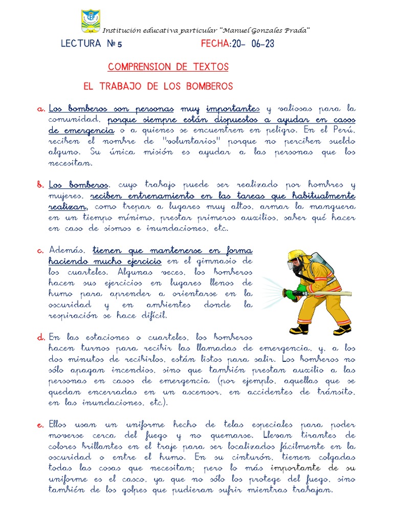 Lectura N 5 El Trabajo de Los Bomberos | PDF | Bombero