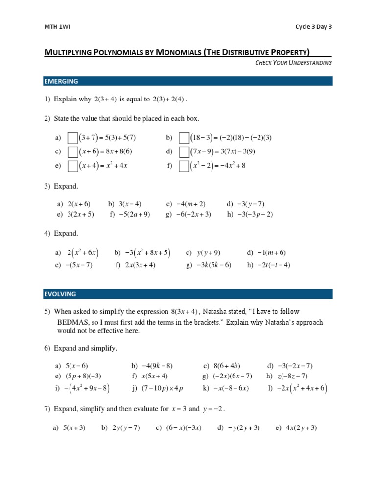 3-3 Multiplying Polynomials by Monomials CYU | PDF | Area ...
