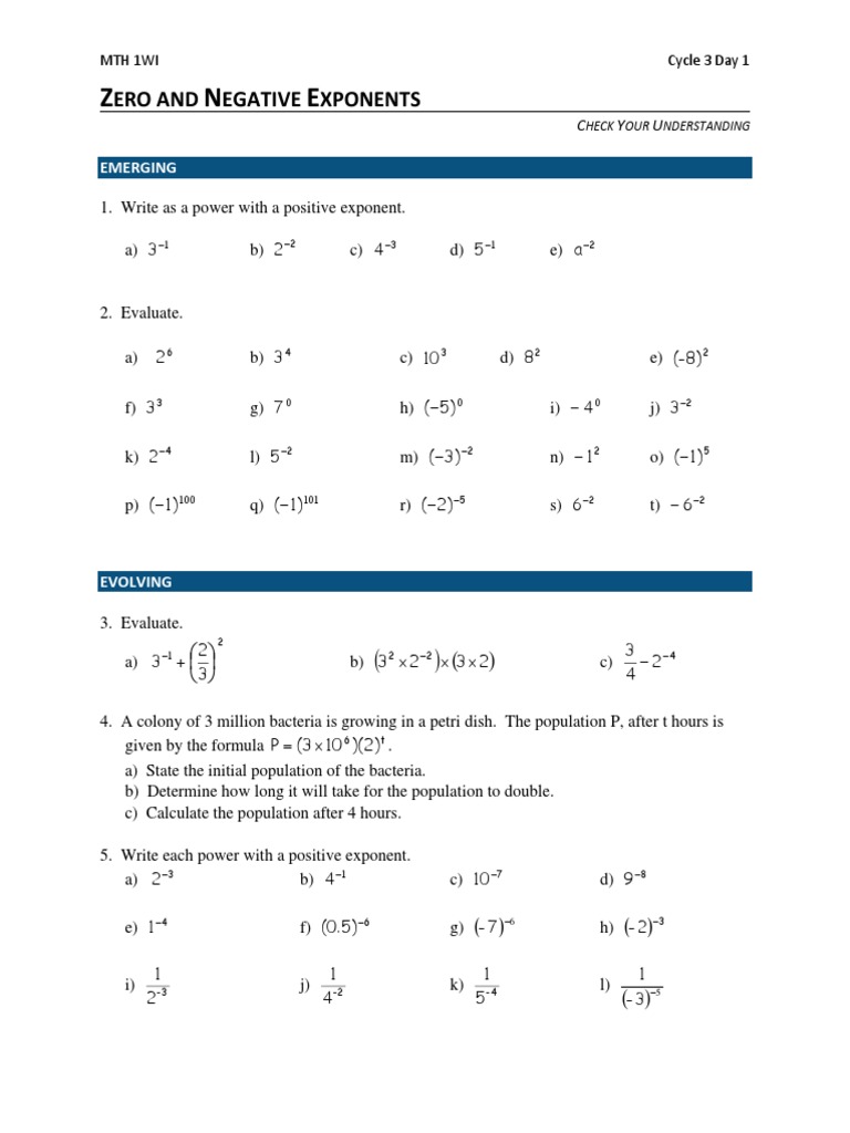 3-1 Zero and Negative Exponents CYU | PDF | Mathematical Analysis ...