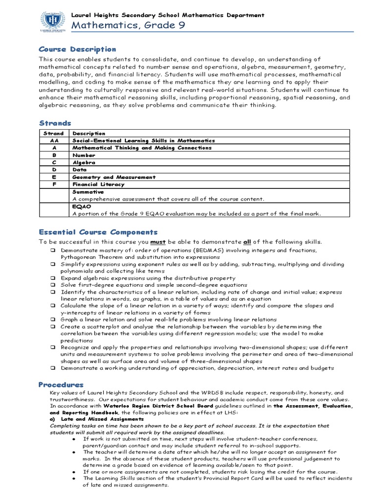 Course Outline MTH 1WI-14 W23 | PDF | Mathematics | Equations