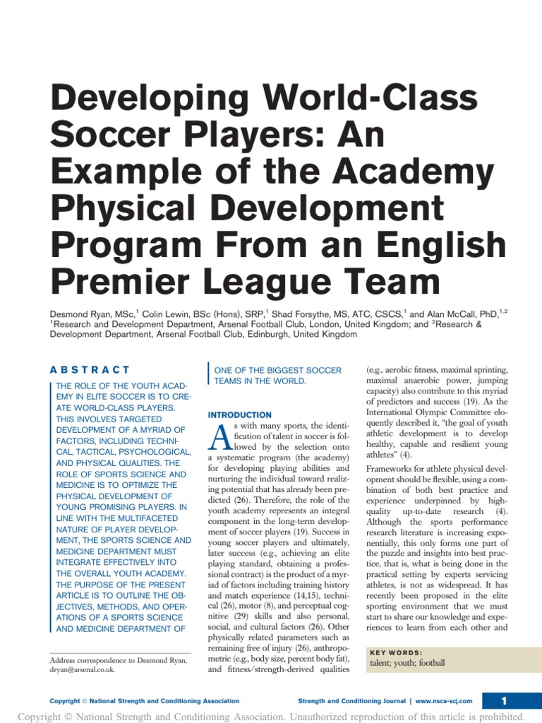 SCJ Developing World Class Players 2017 | PDF | Sports | Physical Therapy
