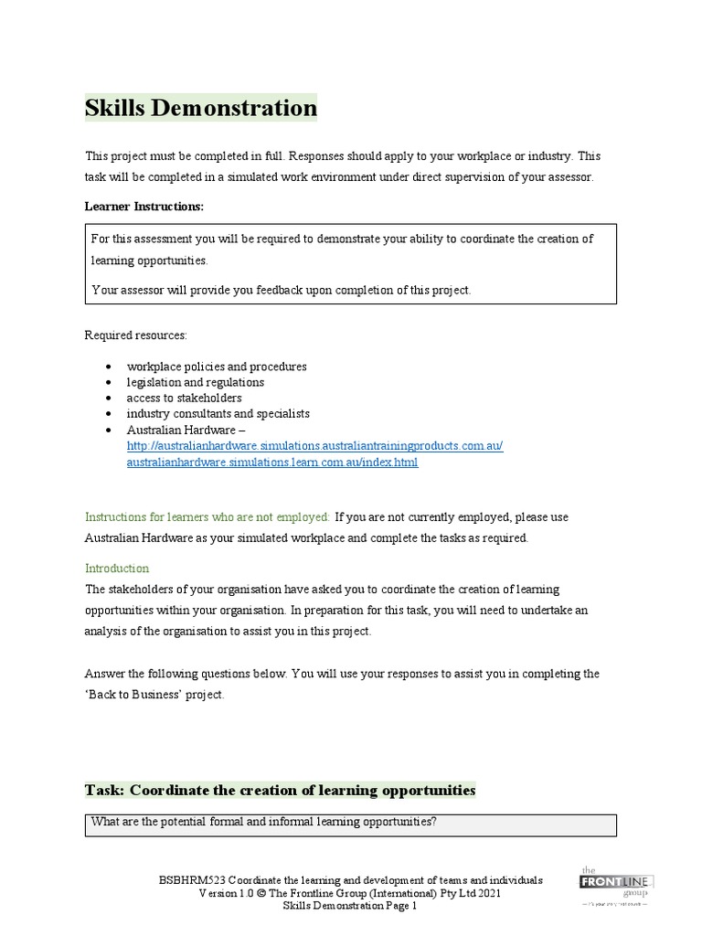 BSBHRM523 Skills Demonstration V1.0 2021 | PDF | Learning | Economies