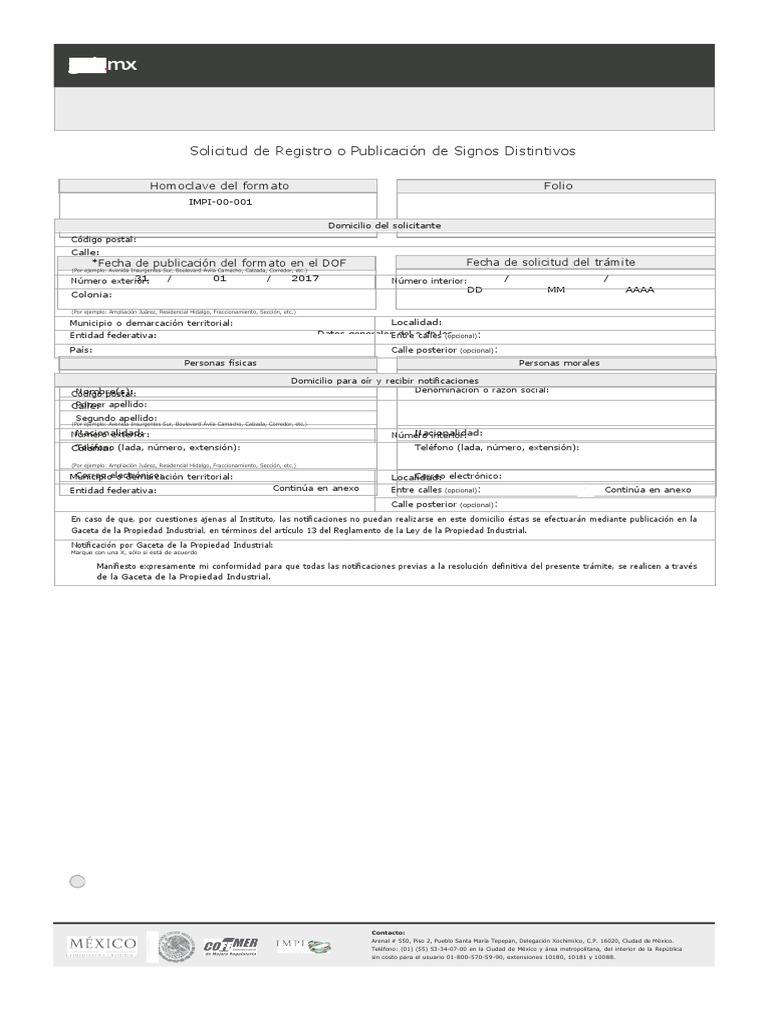 Solicitud Registro de Marca Impi 00 001 Formulariov2 1 | PDF | México ...