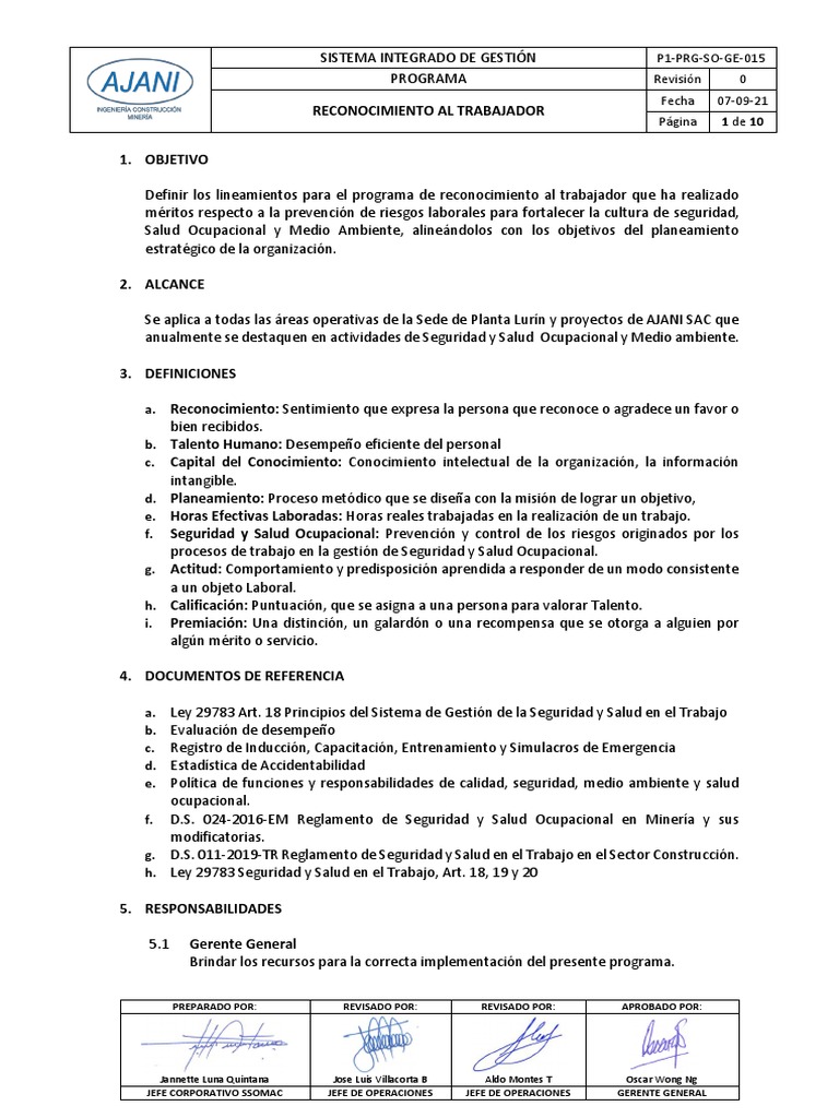 Programa de Reconocimiento Laboral Mensual | PDF | Seguridad y salud ocupacional | Valores