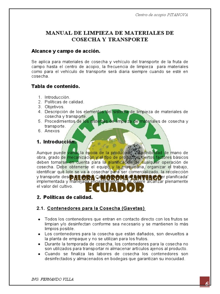 Manual de Limpieza de Equipos de Cosecha | PDF | Cosecha