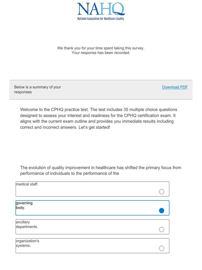 CPHQ ResponseSummary | PDF | Pharmacy | Quality Assurance