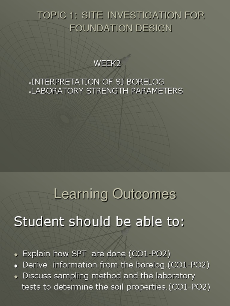 Week 2 - Interpretation of SI Borelog and Lab Parameters Foundation Engineering | PDF | Soil ...