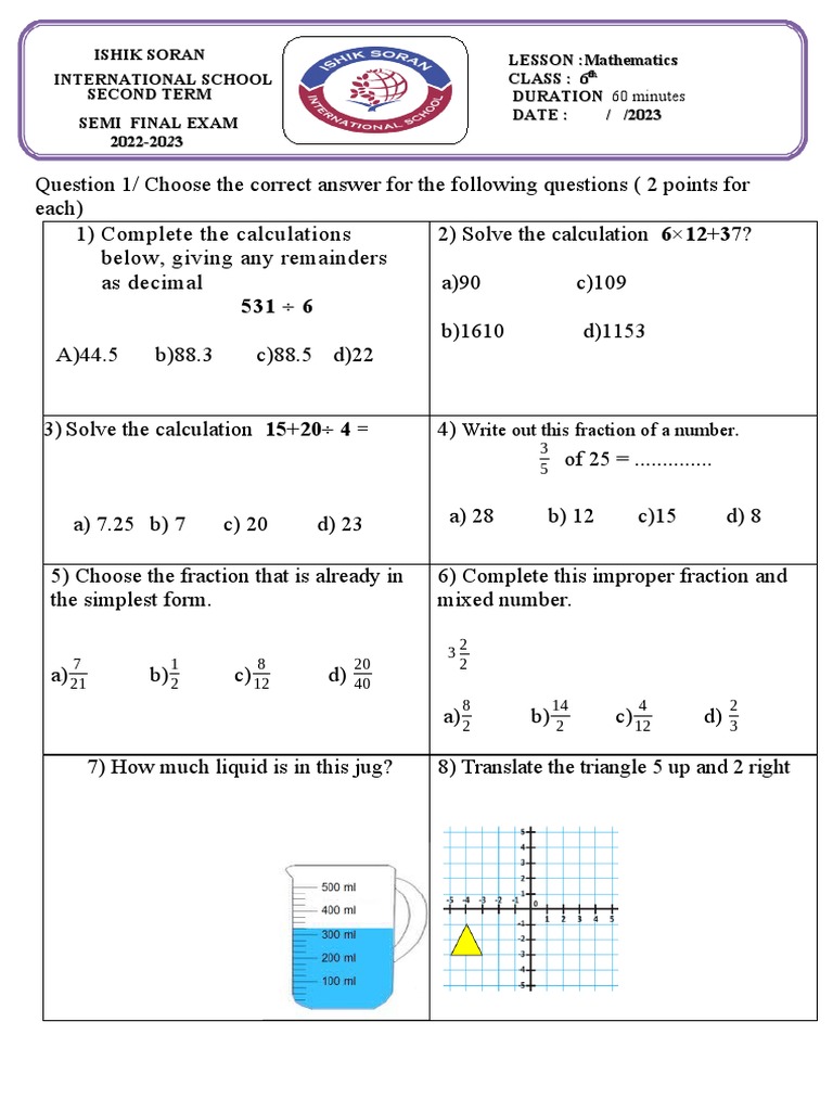 Semi Exam 111122222 | PDF | Numbers | Arithmetic