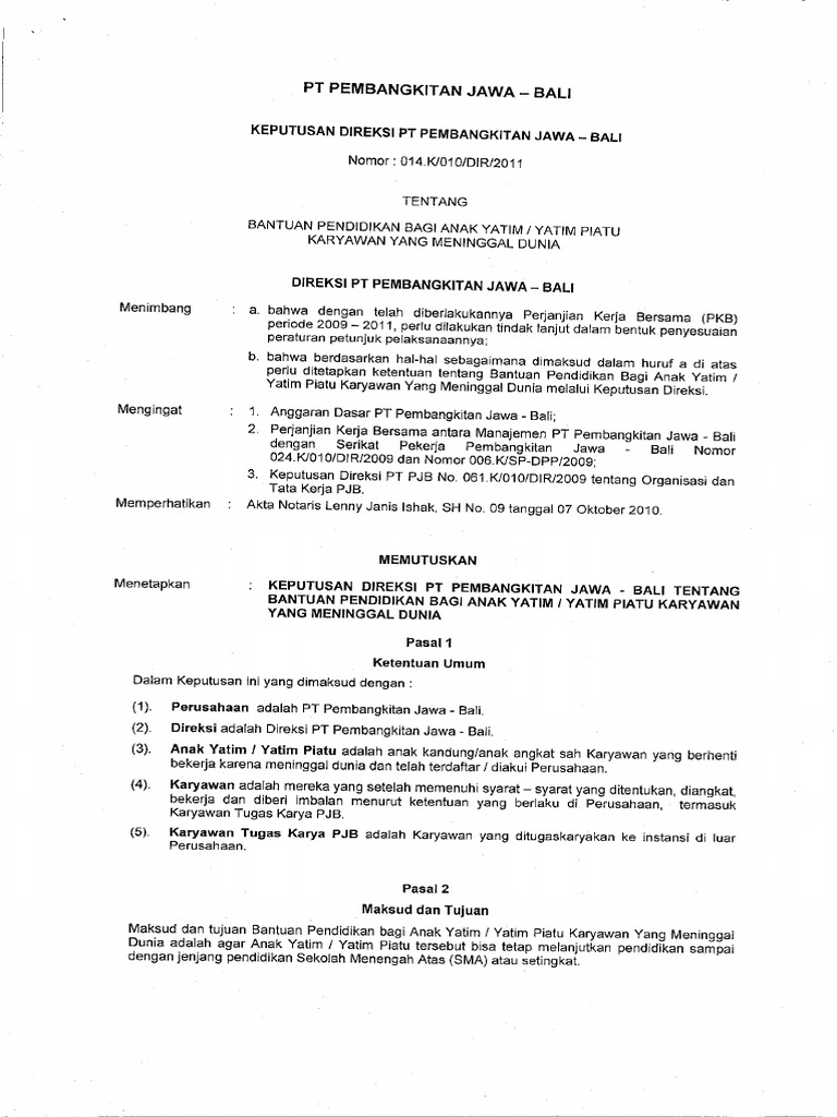 SK 014 Bantuan Pendidikan Bagi Anak Yatim Atau Yatim Piatu Karyawan Yang Meninggal Dunia | PDF