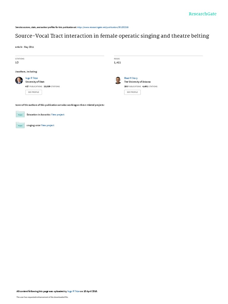 Source-Vocal Tract Interaction in Female Operatic Singing and Theatre ...