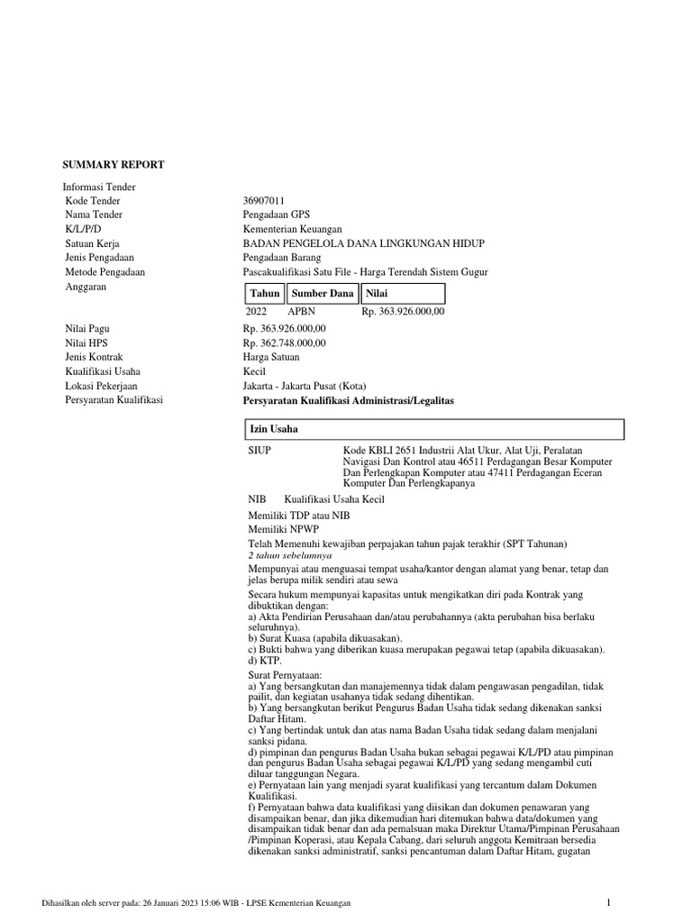 Summary-Report-36907011 GPS BPDLH | PDF