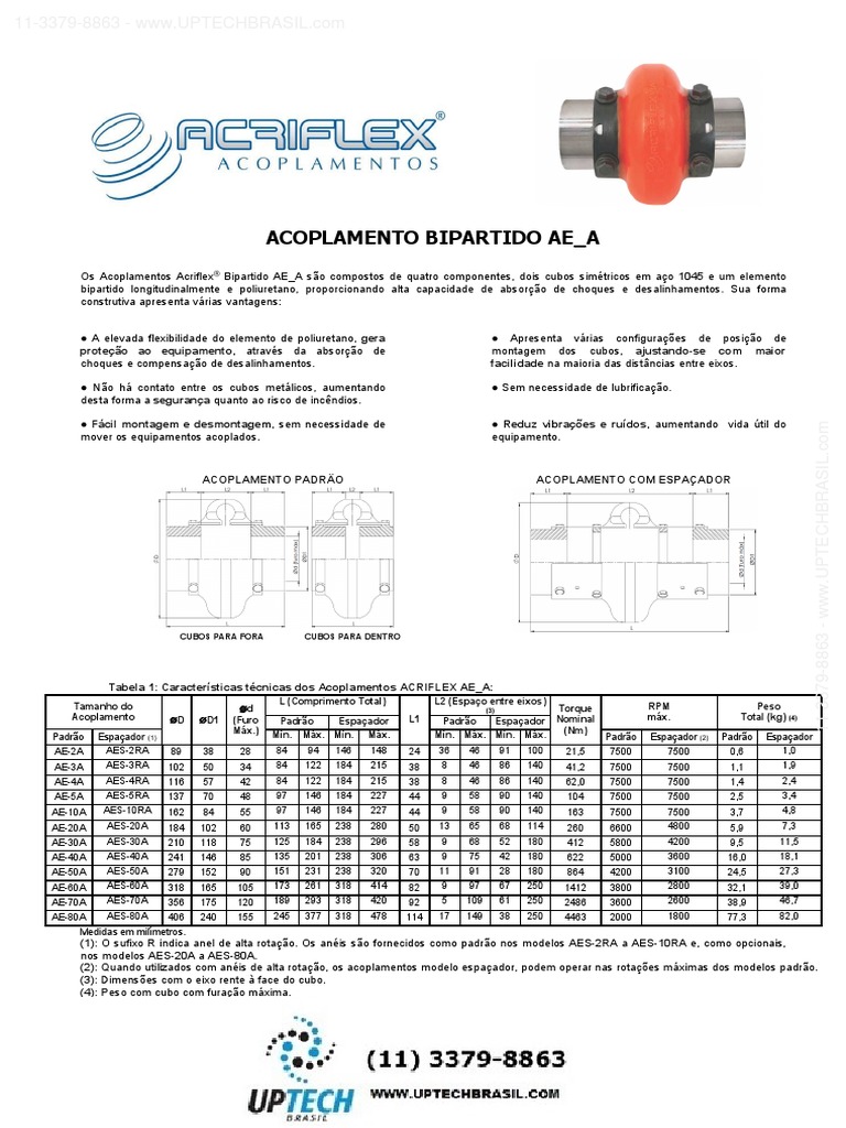 Catalogo Acoplamentos Acriflex Ae A | PDF | Parafuso | Torque