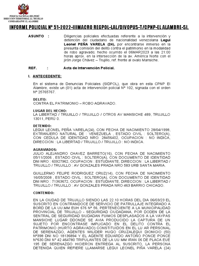 Informe Policial 51 Robo Agravado | Descargar gratis PDF | Seguridad ...