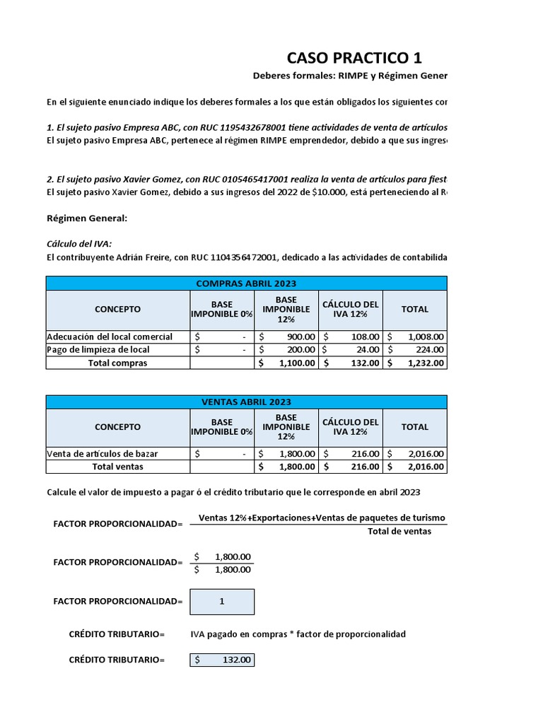 Caso Practico 1 - Practica Tributaria | PDF | Impuesto al valor agregado | Impuestos