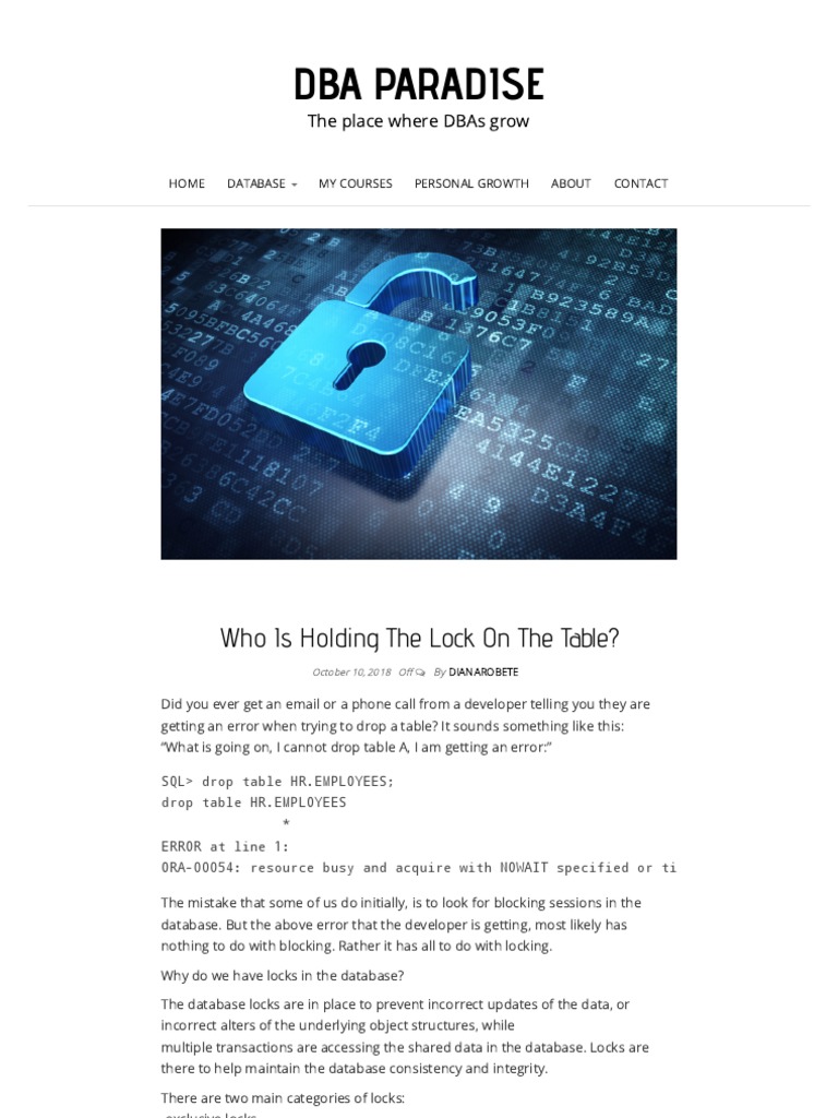 Who Is Holding The Lock On The Table - DBA Paradise | Download Free PDF | Databases | Database ...