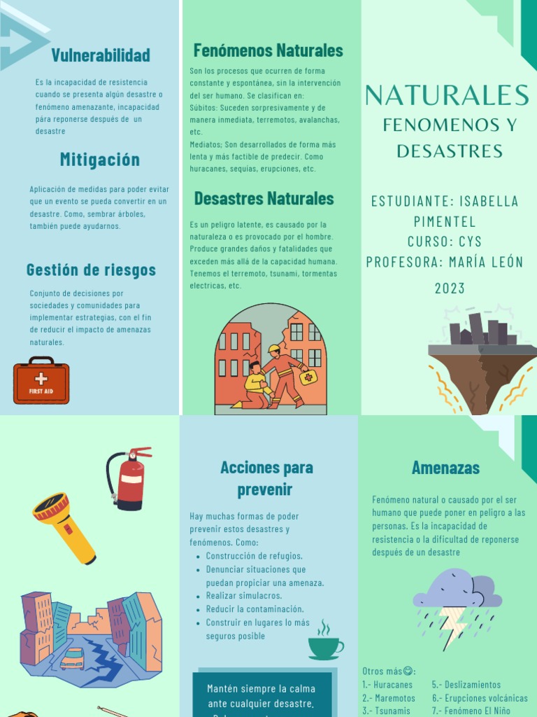 Folleto Tríptico Guía Informativo Geométrico Minimalista Verde y Celeste | PDF | Desastres ...