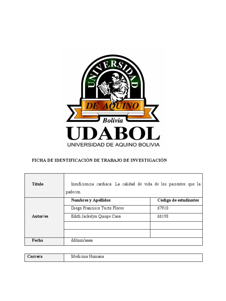 Formato Trabajo de Inv | PDF | Insuficiencia cardíaca | Enfermedades cardiovasculares