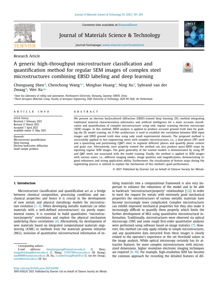 Journal of Materials Science & Technology | PDF | Steel | Scanning Electron Microscope