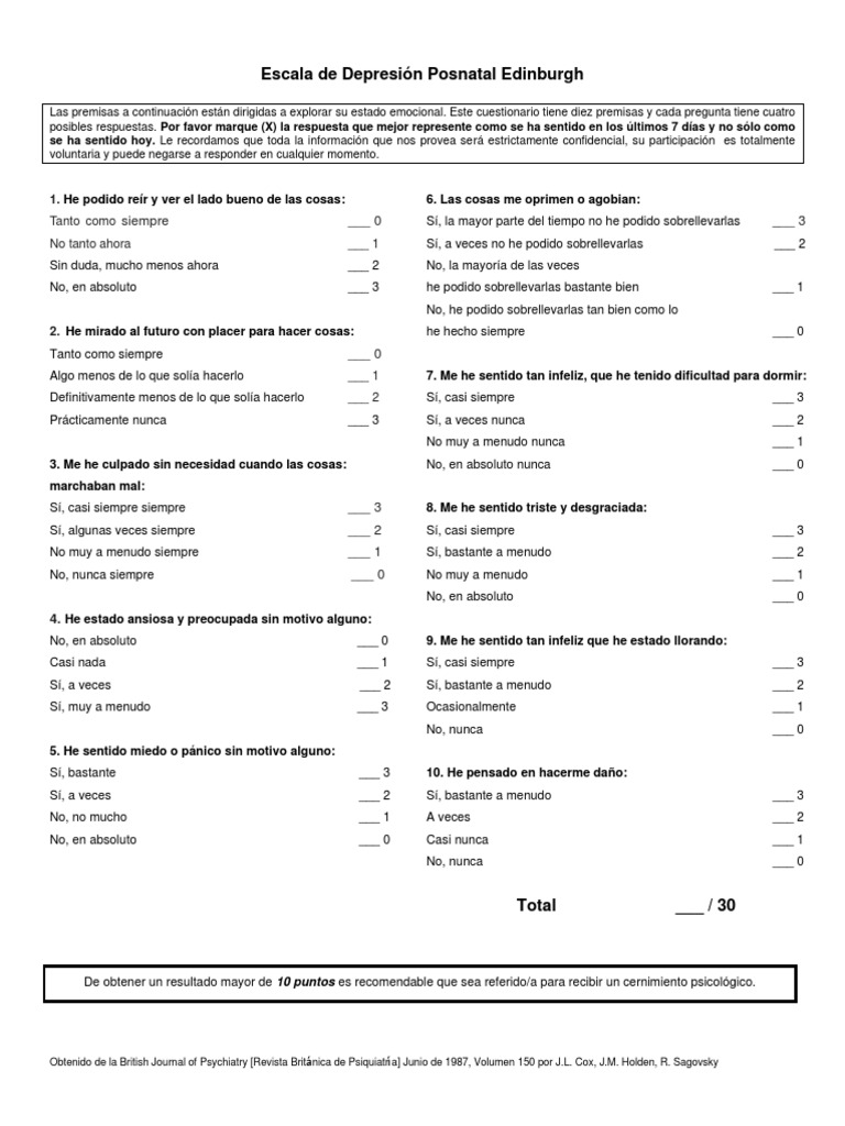 Escala de Depresión Postnatal Edinburgh | PDF