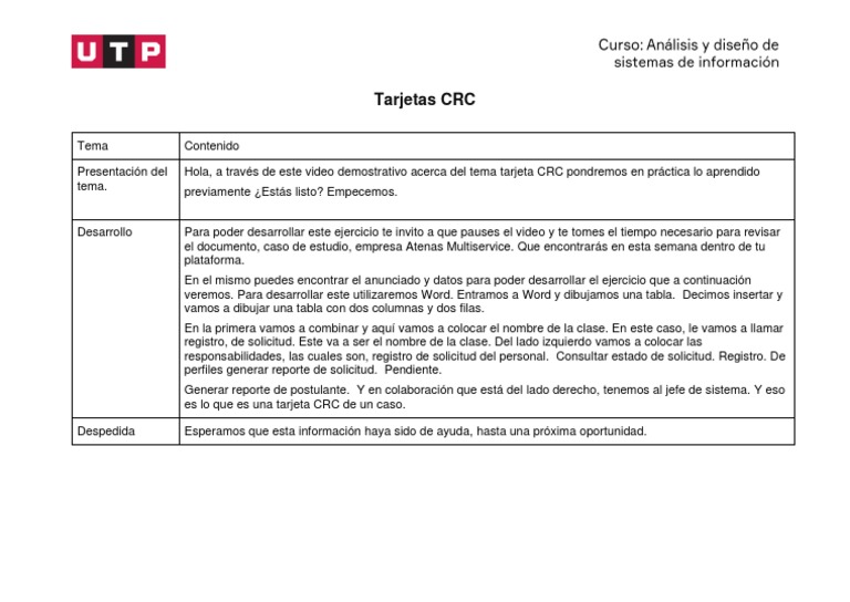 Semana 6 - Guion - Tarjetas CRC | PDF
