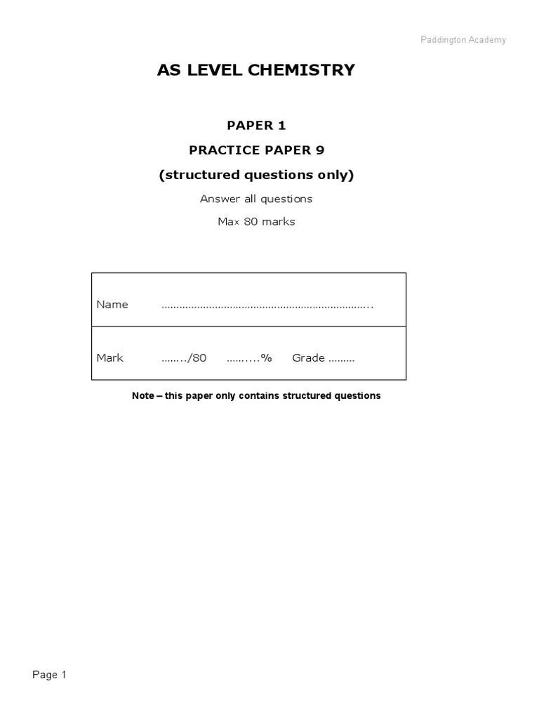 As-Level Paper 1 pp9 | PDF | Ion | Water