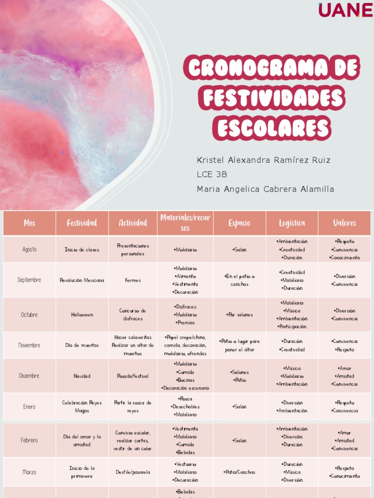 Cronograma de Festividades Escolares - Kristel Ramírez | PDF | Festival ...