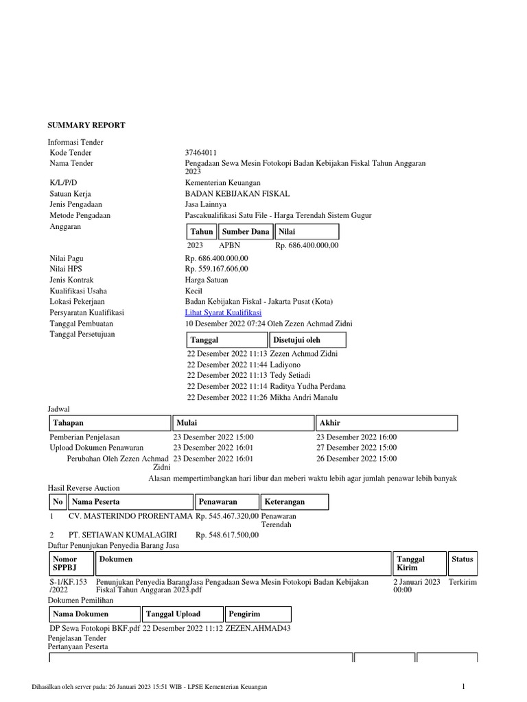 Summary-Report-37464011 Sewa Mesin Fotokopi BKF | PDF