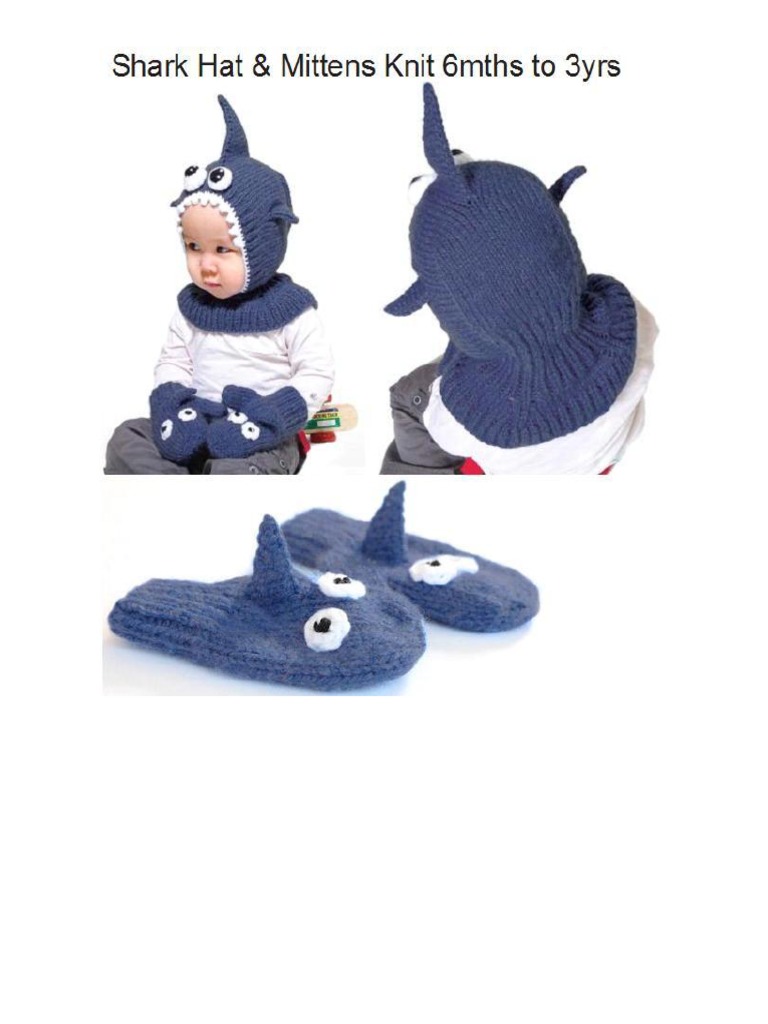 (K) Baby Shark Hat & Mittens | PDF | Knitting | Crochet