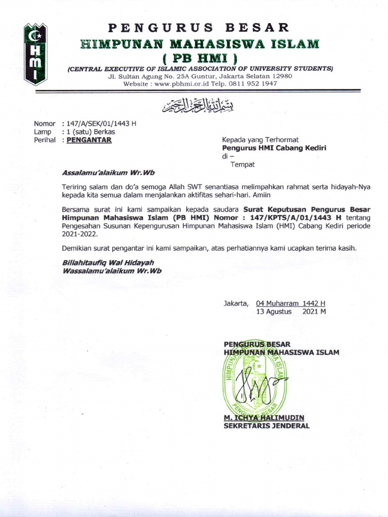 SK HMI Cabang Kediri 2021-2022 | PDF