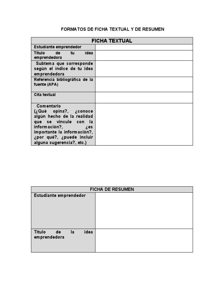 Formatos de Ficha Textual y Resumen | PDF