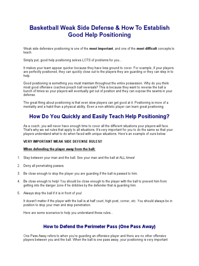 Basketball Weak Side Defense | PDF | Sports | Ball Games