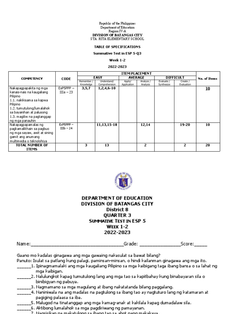 ST1 - Esp 5 - Q3 | PDF