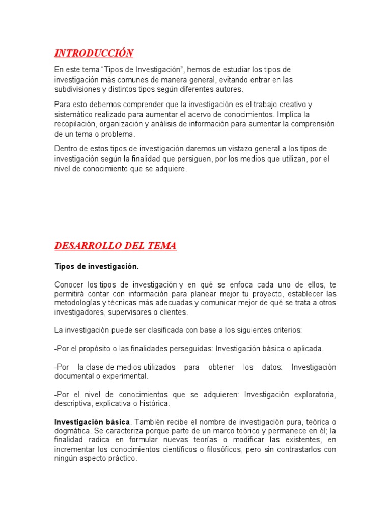 Informe - Tipos de Investigación | PDF | Conocimiento | Teoría