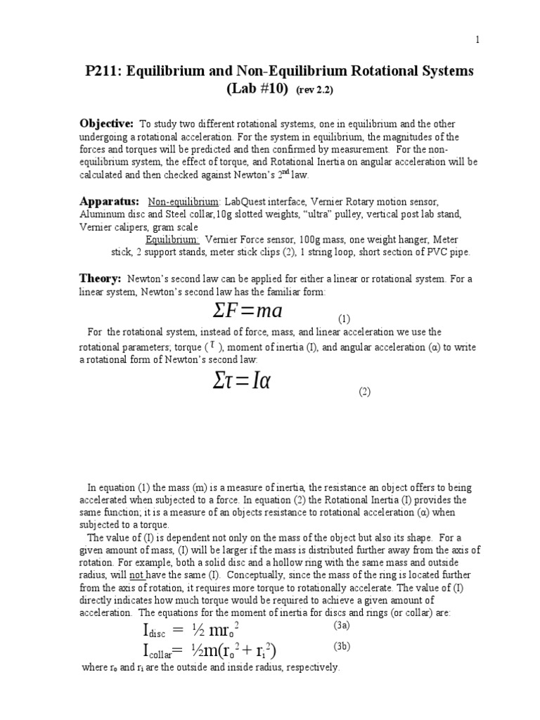 10ROTATIONAL Equilibrium and Non-Equilibrium (P211) Rev2.2 | PDF | Torque | Rotation Around A ...