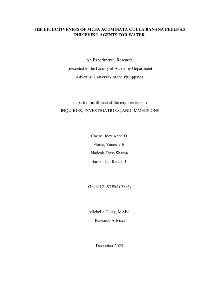 The Effectiveness of Musa Acuminata Colla Banana Peels as Purifying ...