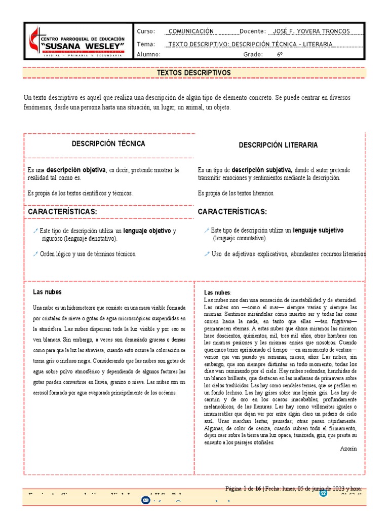 Textos Descriptivos - 6º | PDF | Nube