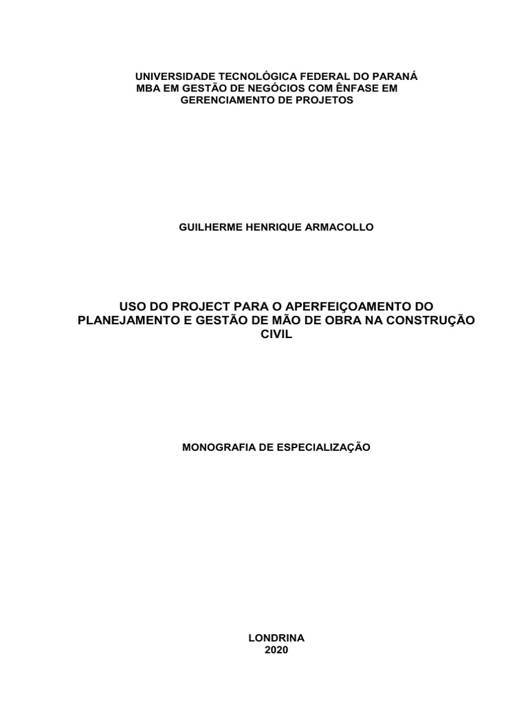 Uso do Project na Gestão de Obras Civil | PDF | Planejamento | Business