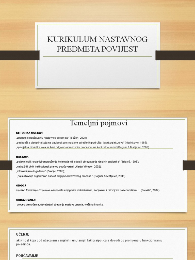 Kurikulum Nastavnog Predmeta Povijest. | PDF
