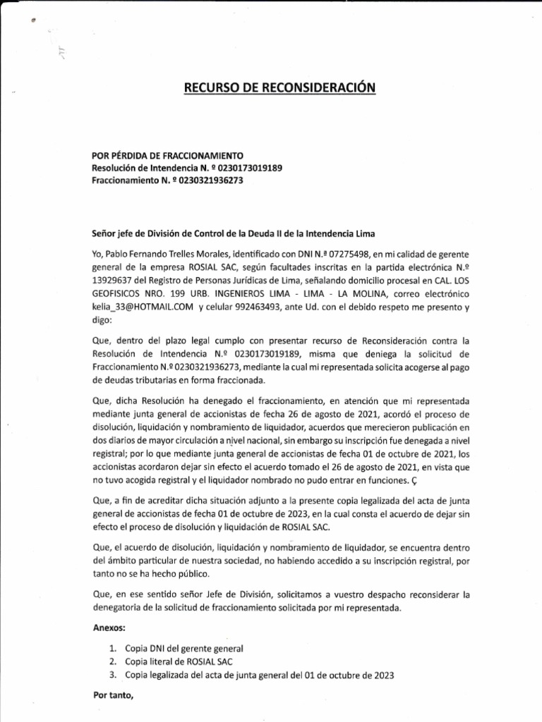 Recurso de Reconsideracion | PDF