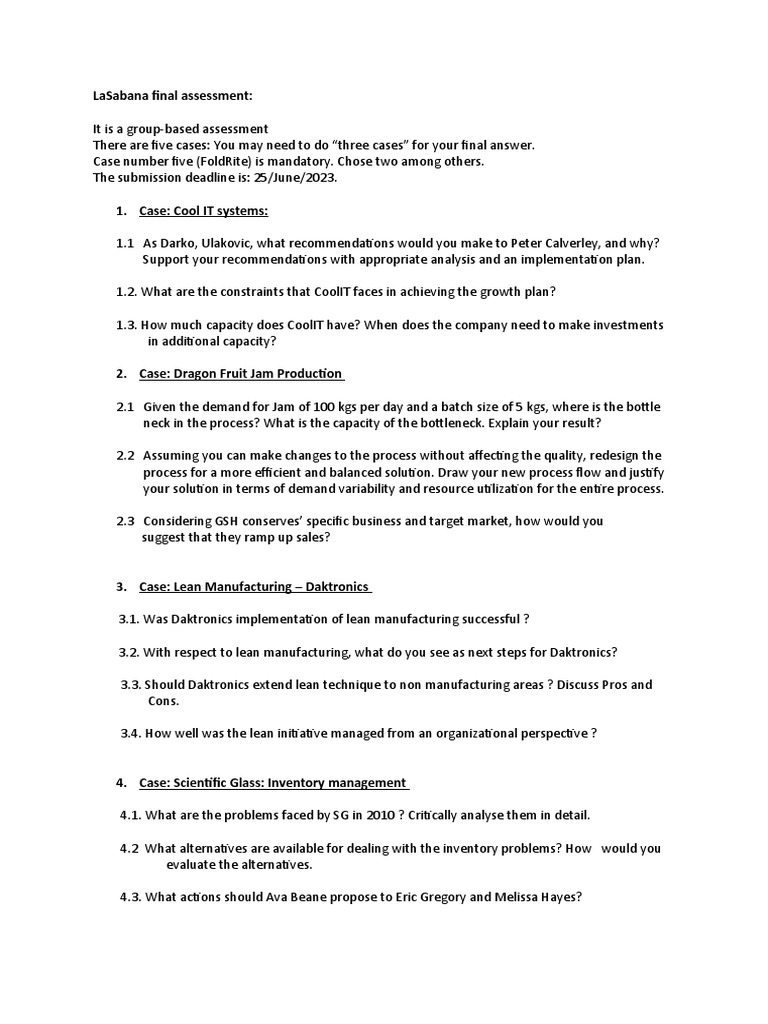Cases Questions | PDF | Lean Manufacturing | Inventory