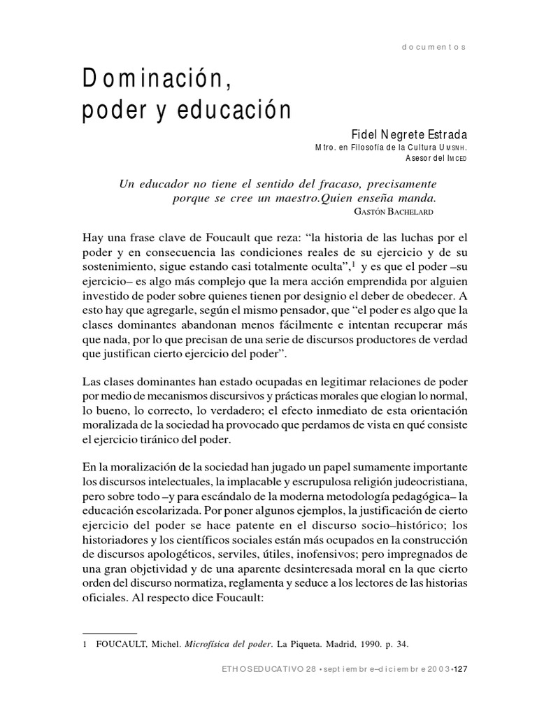 Foucault: Poder y Educación en Dominación | PDF | Michel Foucault ...