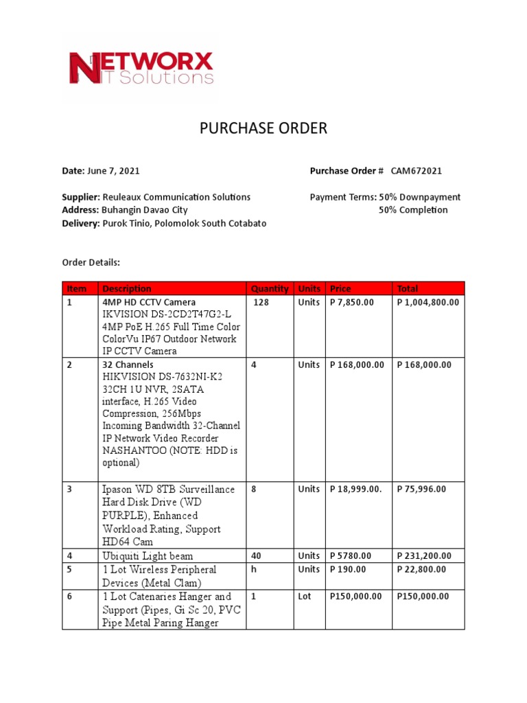 Purchase Order for CCTV Equipment | PDF | Home & Garden | Technology ...
