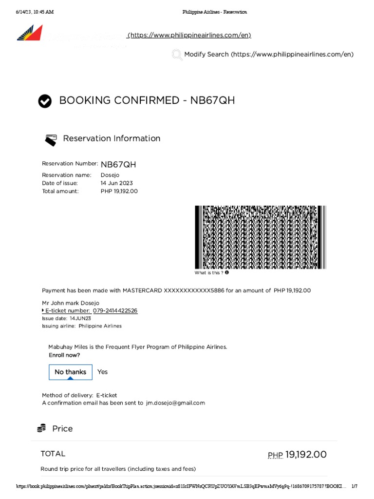 Philippine Airlines Reservation Details | PDF | Aviation | Transport